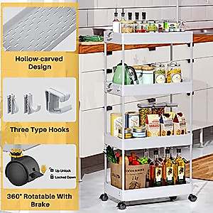 SPACEKEEPER Storage Cart, 4-Tier Mobile Shelving Unit, Bathroom Rolling Cart Utility Storage Organizer Shelf for Kitchen Living Room Bathroom Laundry Room & Dressers, Gray