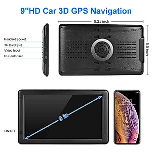 GPS Navigation for Car （9 Inch） Slimline Touch Screen Real Voice Direction ，USA Edition 2025 (Free Lifetime Updates) Turn-by-Turn Voice and Lane Guidance, Speed and Red Light Warning (American Brand)