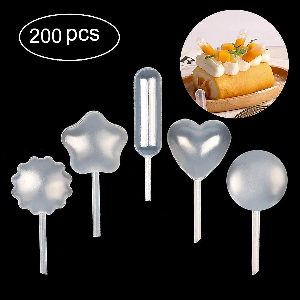 BEARHORN 200pcs 4ml Disposable Plastic Liquid Dropper Pasteur Pipettes Plastic Squeeze Transfer Pipettes, Suitable for Chocolate, Cupcakes, Strawberries