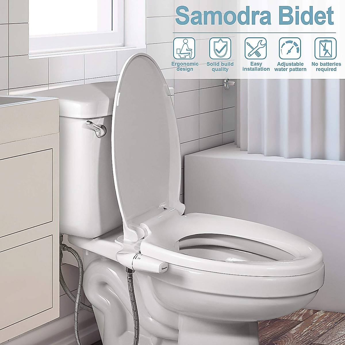SAMODRA Ultra-Slim Bidet, Minimalist Bidet for Toilet with Non-Electric Dual Nozzle(Frontal & Rear Wash) Adjustable Water Pressure, Fresh Water Bidet Toilet Seat Attachment,Easy to Install
