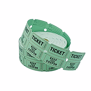 DNB 1000 Raffle Tickets - Double Roll 1000 Pairs per Roll 2 x 2 Inch 50/50 Consecutively Numbered Tickets for Entry/Events/Fundraiser/Prizes - Green
