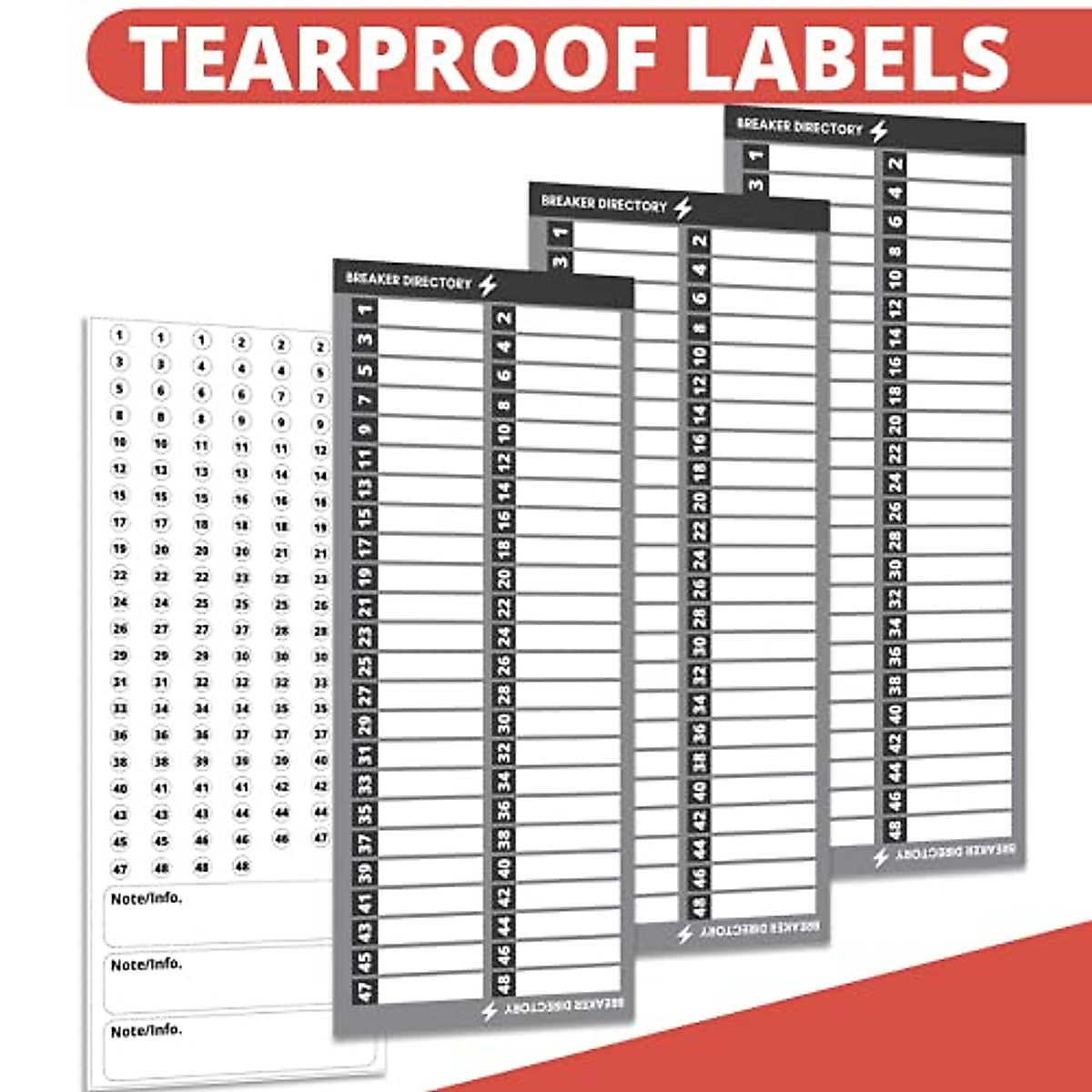 Circuit Breaker Directory Label with Fuse Stickers for Fuse Panel, Marker Sign for Electrical Panel. Strong Adhesive. Up to 48 Entries, Odd and Even Sequence. for House or Commercial Use- Grey Color
