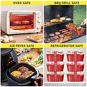 HEYYUMI 10oz Aluminum Foil Brownie Pans with Lids, 40 Pack Square Cake Pans, Disposable Ramekins Cupcake Cups Containers,Mini Cake Baking Pans,Large Muffin Tin Holder for Catering Gathering - Red