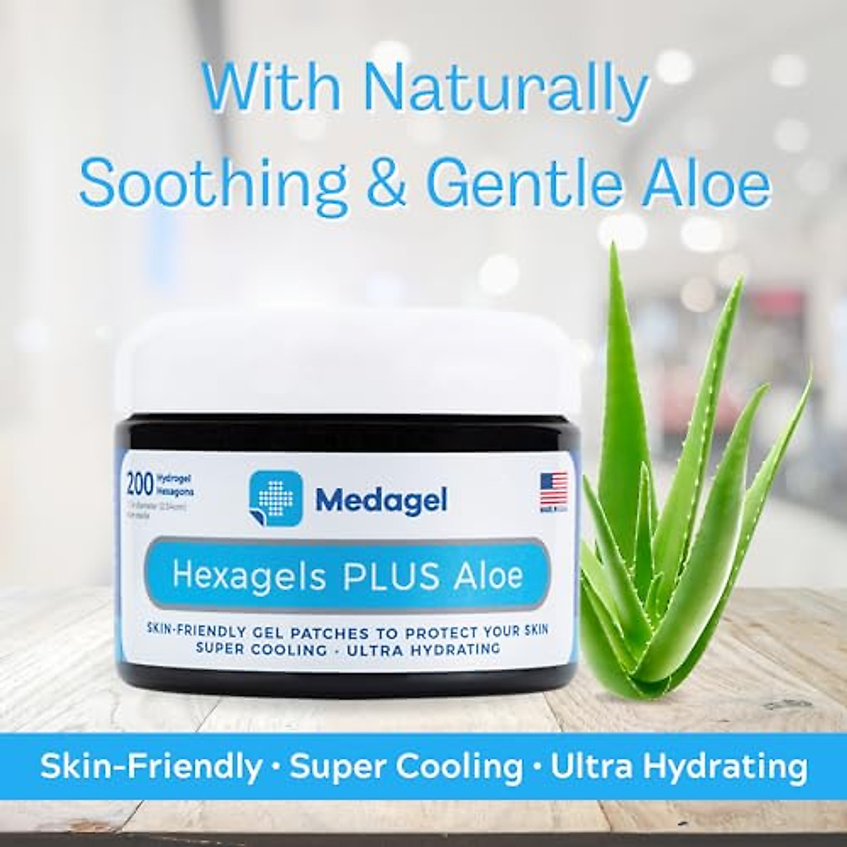 Medagel Hexagels Plus Aloe Vera - Hydrogel Pads Protection & Treatment | Blister Prevention | Instant Cooling and Soothing Relief of Skin Irritations | 200ct Hexagon Pads (Original Formula)