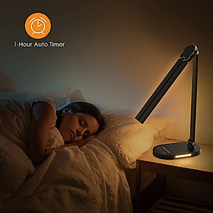 MOOKCCOS Double Head LED Desk Lamp with USB Charging - 5 Color Modes, Memory Function - Ideal for Home Office Desk Lamp, Multi-Angle Adjustable and Foldable Design Table Lamp- Black