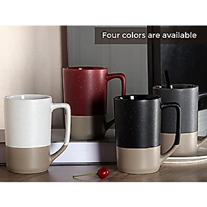 SHOWFULL 16 OZ Large Coffee Mug, Two Color Combination Big Ceramic Tea Cup with Square Handle with White Speckled for Men Women Restaurant Home Office Hot Drinks, Grey