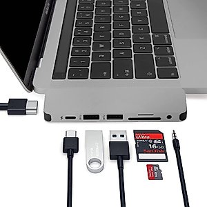 HyperDrive USB-C Hub Adapter, Sanho Solo 7-in-1 Type C Dongle for MacBook Pro, PC w USB-C Port: USBC 60W Power Delivery, USBC 5Gbps Data, 4K HDMI, microSD/SD Card Reader, 2xUSB 3.0, Audio Jack - Grey