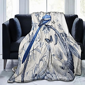 sunzoneflo Floral Bird Throw Blanket Blue Flower and Blue Bird Pattern Printed Throw Blanket for All Season Birthday, for Couch Bed,Chair,Sofa,Room,Home Decor (50 * 60 Inches) Blanket B1488
