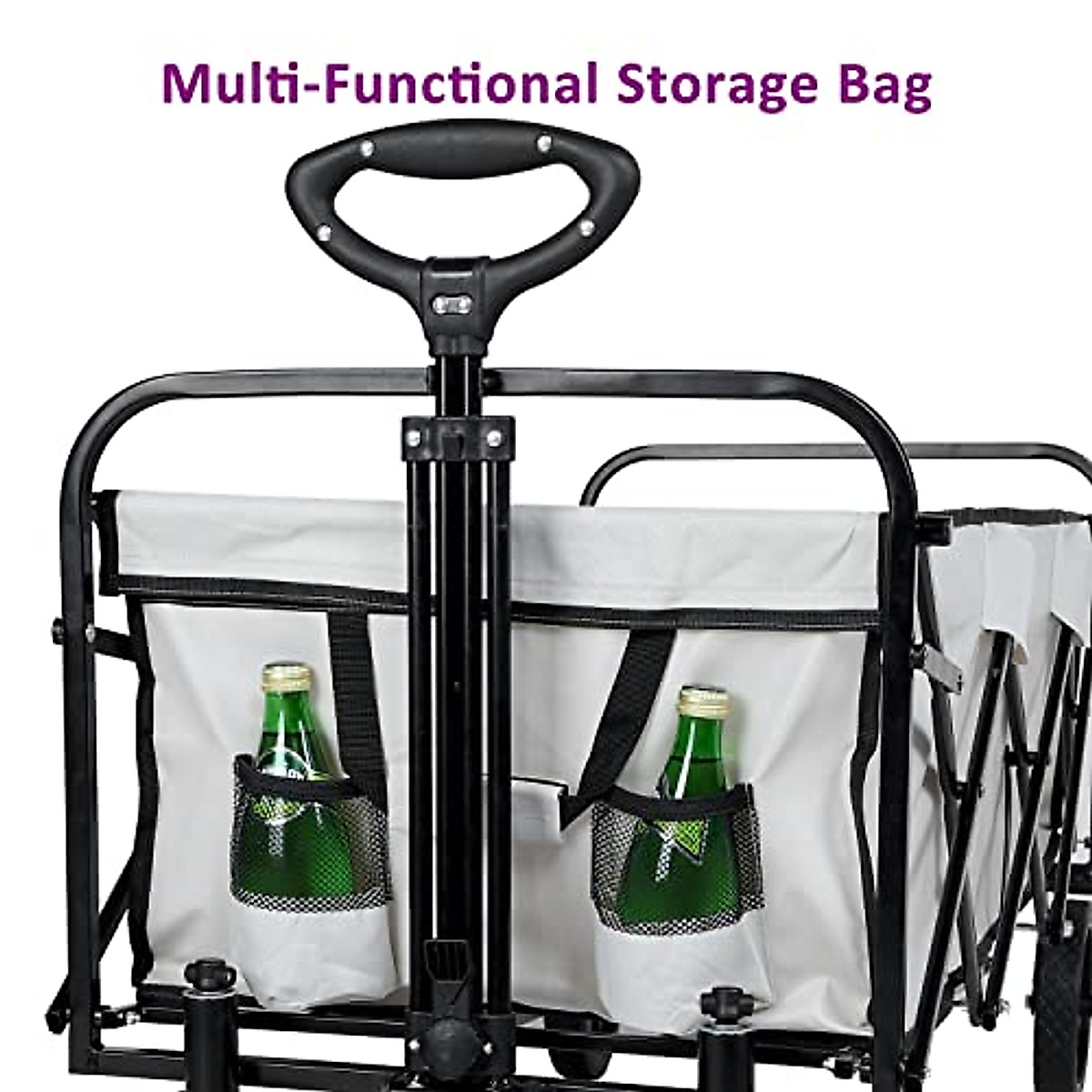 DYD Extended Folding Utility Wagon, 330LBS Heavy Loaded Collapsible Garden Cart with Anti-Slip Wheels, Adjustable Handle and Side Pockets, Large, White, Picnic, Beach, Camping, X-Large