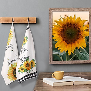 Bencailor 6 Pcs Kitchen Decor Pot Holders Oven Mitts 2 Dish Towels 2 Farmhouse Cooking Mittens Oven Glove 2 Potholder for Baking Cooking Grilling Supply Accessories(Yellow,Sunflower)