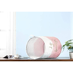 Aouker Merdes 19.7’’ Waterproof Foldable Laundry Hamper, Dirty Clothes Laundry Basket, Linen Bin Storage Organizer for Toy Collection(Life Pink)