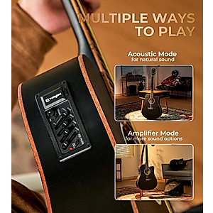 Vangoa Acoustic Electric Guitar Bundle for Beginners Adults Teens Full Size Cutaway Acoustic Guitar with Built-in Pickups, Wooden Bindings, Upgraded Starter Kit, Matte Black