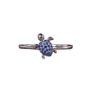 BeBold 1.5ct Round Cut Created Blue Sapphire Sea Turtle Engagement Ring for Women White Gold Plated