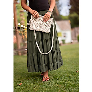 Cotton Macrame Purse Bag | Hand-Woven Knitted Crossbody Shoulder Strap Zipper | Cute Fringe Boho Coin (White)