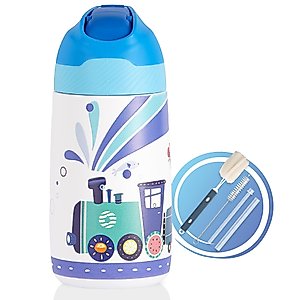 FEIJIAN Kids Insulated Water Bottle With Straw Lid 12oz, Leak-Proof BPA-FREE Metal Drink Flask, Double Wall Vacuum Stainless Steel Reusable Tumbler For Toddlers, Girls, Boys-Suitable For School