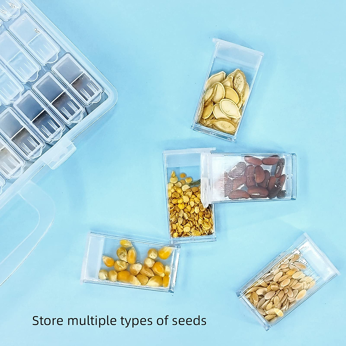 ARSUNOVO 64 Solts Seed Storage Box with 112Pcs Label Sticker and a Tweezers,Diamond Painting Organizer,Portable Bead Storage,Seed Organizer Use for Flower Seeds,Vegetable Seeds.