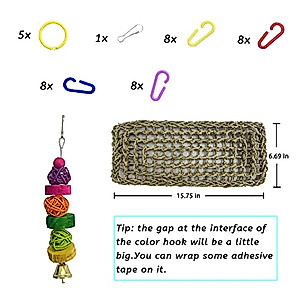 kathson Bird Seagrass Mat,Birds Swing Toy,Natural Grass Handmade Woven Hammock Hanging Parrot Lounger with Colour Toys for Lovebird,Cockatiel,Canary,Parakeets,Finch,Budgie (2 Pcs)