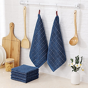 Homaxy Kitchen Towels and Dishcloths Set, 12 x 12 and 13 x 28 Inches, Set of 10 Bulk Cotton Terry Kitchen Towels Set, Checkered Designed, Soft and Super Absorbent Dish Towels, Navy Blue