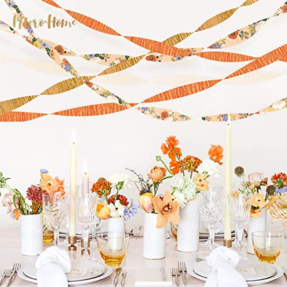 NICROHOME Wedding Party Decorations, 8 Rolls Retro Orange Flower Pattern Crepe Paper Streamers for a Boho/Floral Theme, Rustic Wedding, Engagement, Bridal Shower, Baby Showers, Birthday