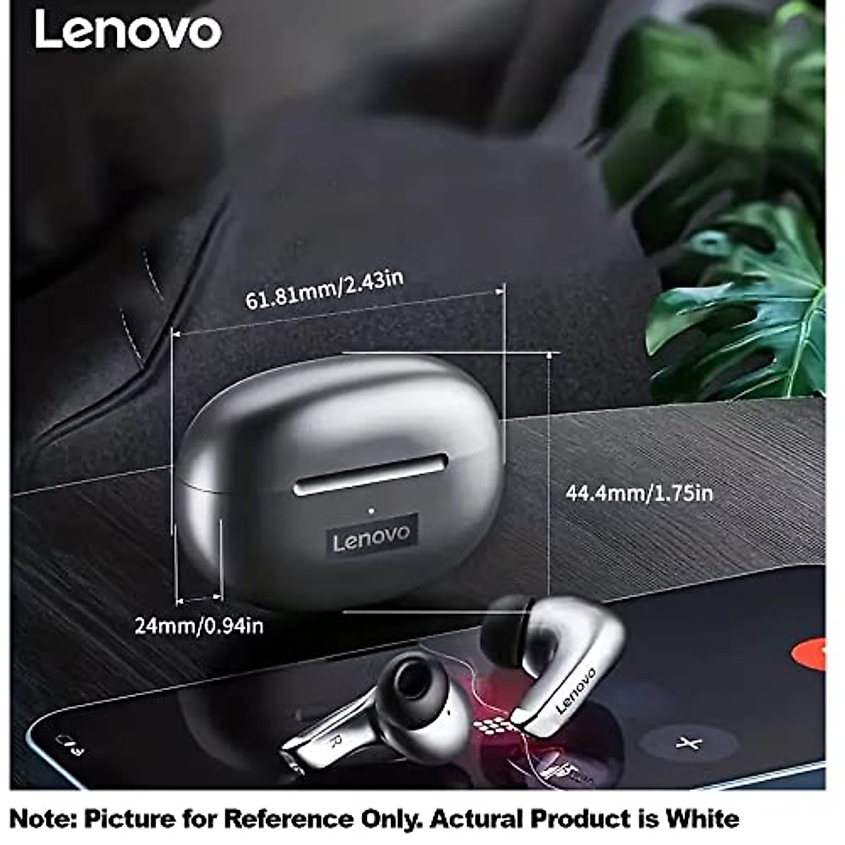 Lenovo Bluetooth Headphones Wireless Earbuds Thinkplus LivePods LP5 V5.0, Handsfree WaterProof Headphone 12Hrs Battery life with Charging Case Ergonomic Design Snug fit earbud Noise Reduction- White