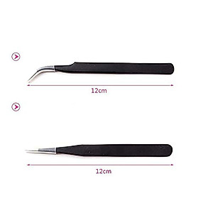 2pcs Tweezers Set Anti-static Stainless Steel for Ingrown Hair Curved Straight Professional Slant Tip &Splinter Tip Remover Tweezer