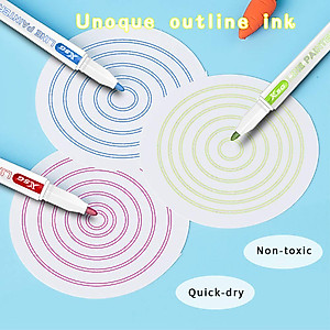 Double Line Outline Pens - 12 Colors Self Outline Metallic Markers Double Line Pen, Outline Markers Pens for Art, Drawing, Greeting Cards, Craft Projects, Posters, Painting, Kid Journal, Self Journal