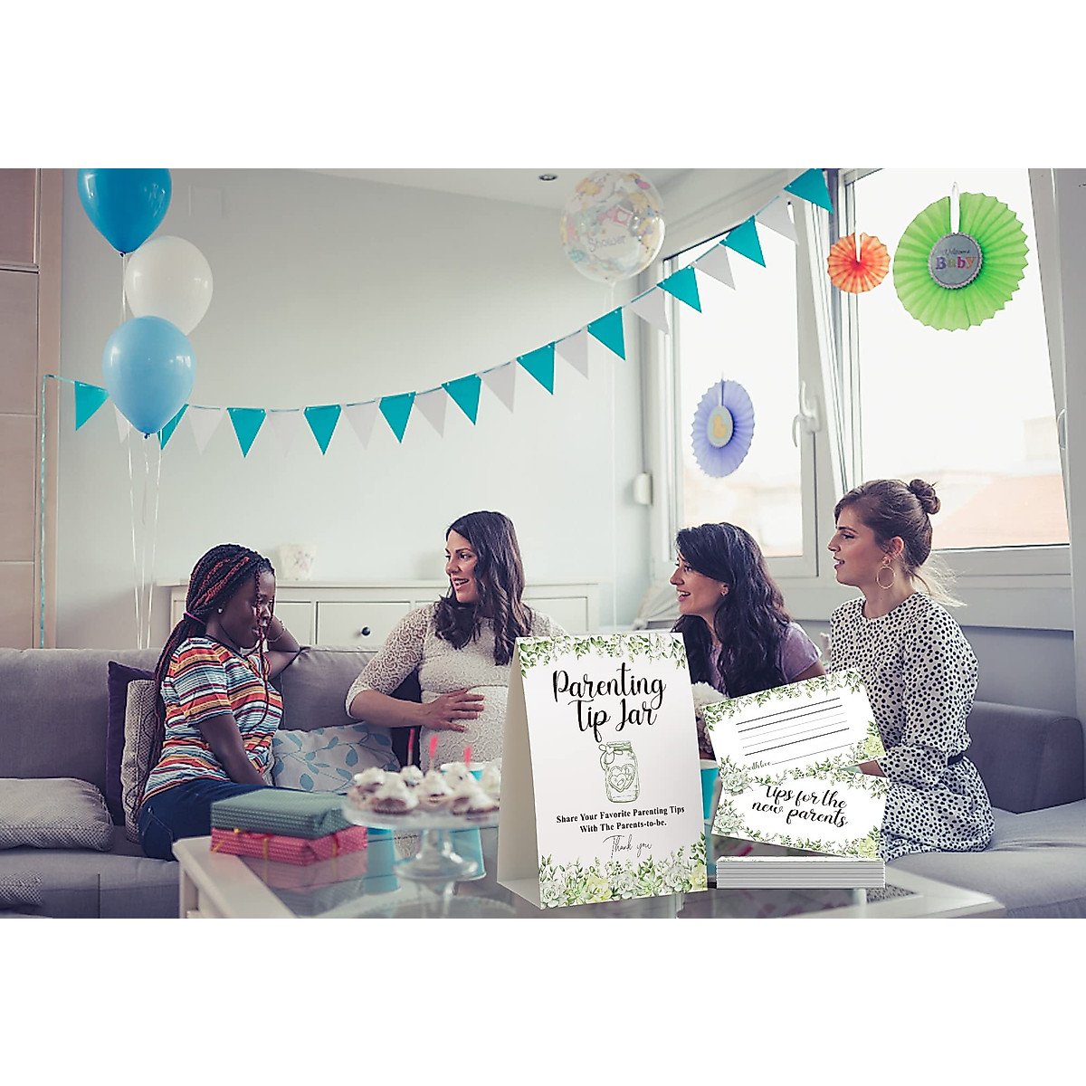 Toctose Advice for New Parents, Parenting Advice Card, Baby Shower Party, Tips for the Parents To Be，Includes a 5x7 Standing Sign and 25 4x6 Advice Cards(JYC042)