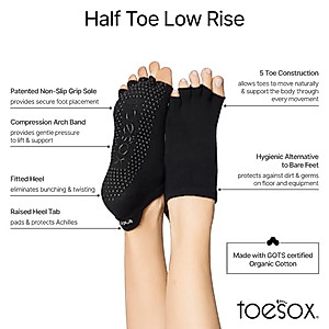 toesox Non Slip Ankle Half Toe Grip Socks - Pilates Socks with Grips for Women, Yoga, Barre and Dance