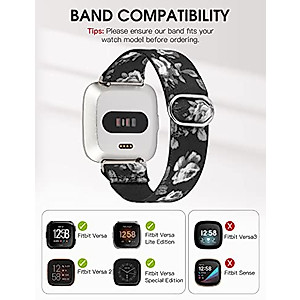 Crodi 4 Packs Elastic Bands Compatible with Fitbit Versa 2/Versa/Versa Lite/Versa SE SmartWatch Nylon Solo Loop Strap,Adjustable Stretchy Sports WristBands,Women Man Replacement Soft Watch Bracelet