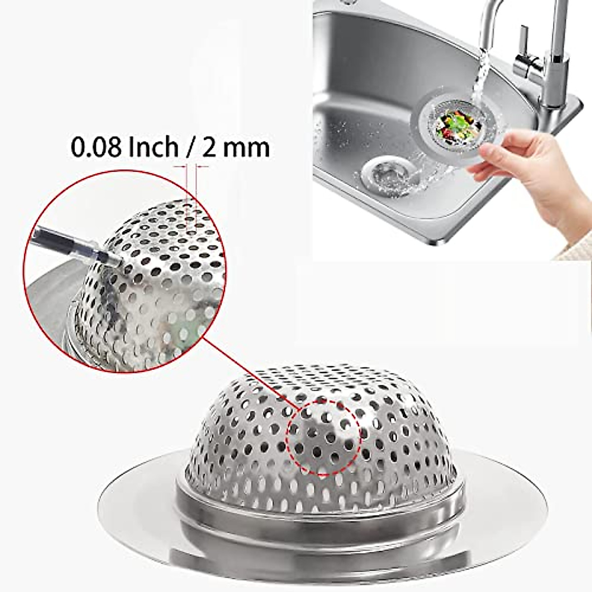 YouOKLight Kitchen Sink Strainer, Sink Strainer, Kitchen Sink Drain, Stainless Steel Sink Strainer Basket, Large Wide Rim 4.4" Diameter for Home, Kitchen, Bathroom and Other Drains. Pack of 2