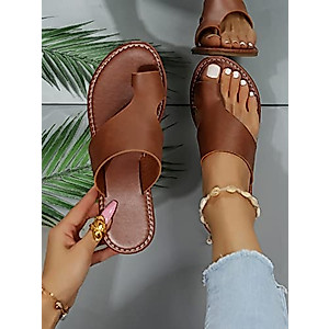 GORGLITTER Open Toe Flat Sandals Single Band Toe Ring Thong Sandals Flip Flops Brown EUR38