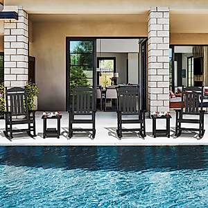 Cozyman Outdoor Rocking Chairs Set of 2, All Weather Resistant Porch Rocker Chairs with High Back, 350Lbs Support, HDPS Composite Rocking Chair for Backyard, Patio, Garden, Indoor, Black