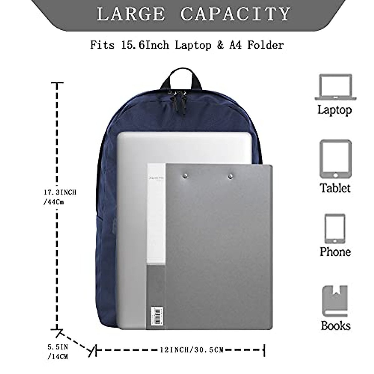 Casual Backpack Lightweight School Bookbag, Travel & Workbook bag for Men Women Student (Blue)