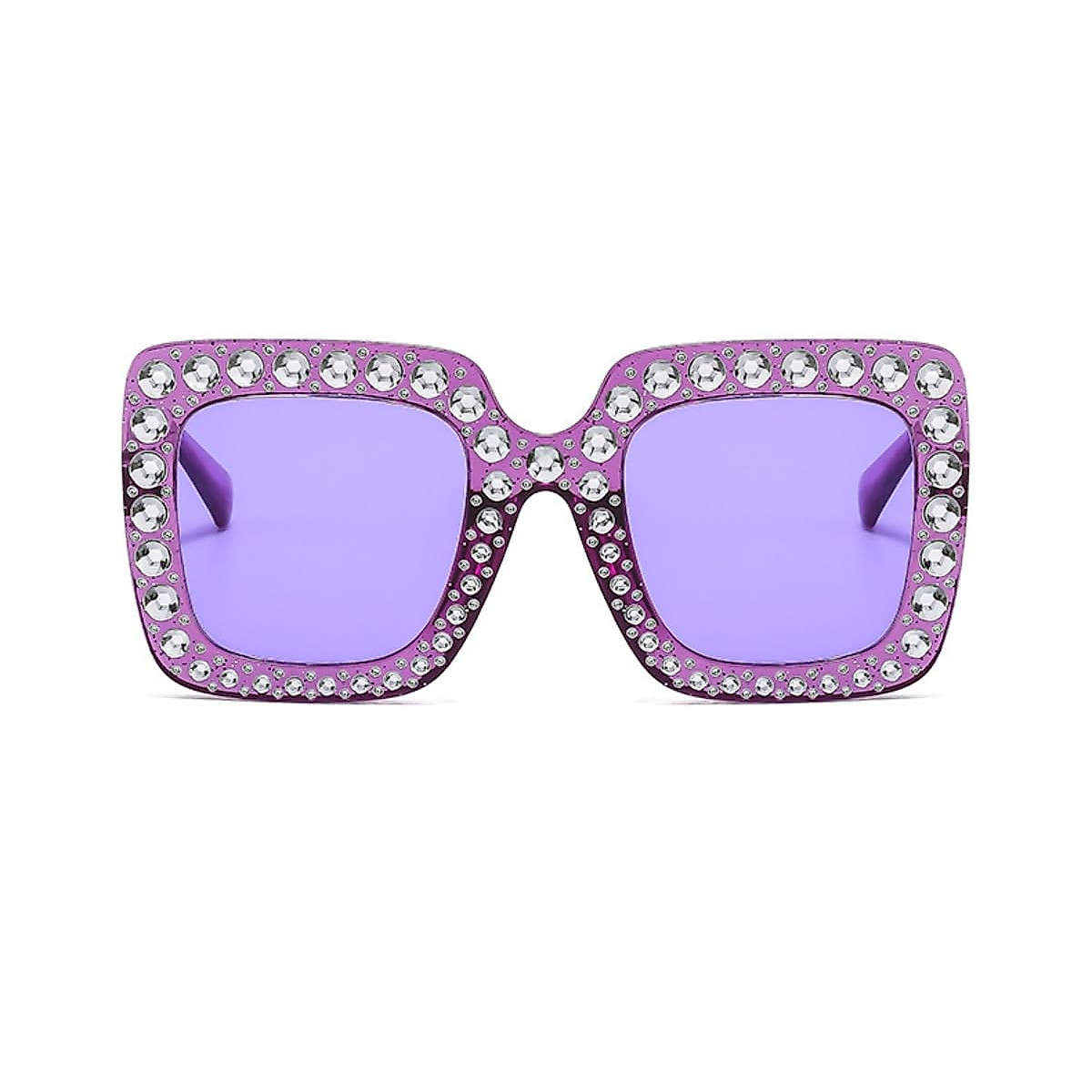 IKANOO Oversized Crystal Sunglasses for Women Square Thick Frame Bling Rhinestone Elton John Sparkling Glasses (Purple)