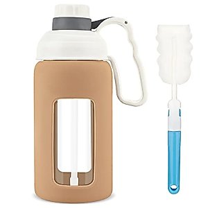 Zenbo 42oz Glass Water Bottle with Straw, Motivational Water Bottle with Silicone Sleeves and Handle,Leakproof BPA Free Wide Mouth Water Jug for Gym,Working,Outdoor