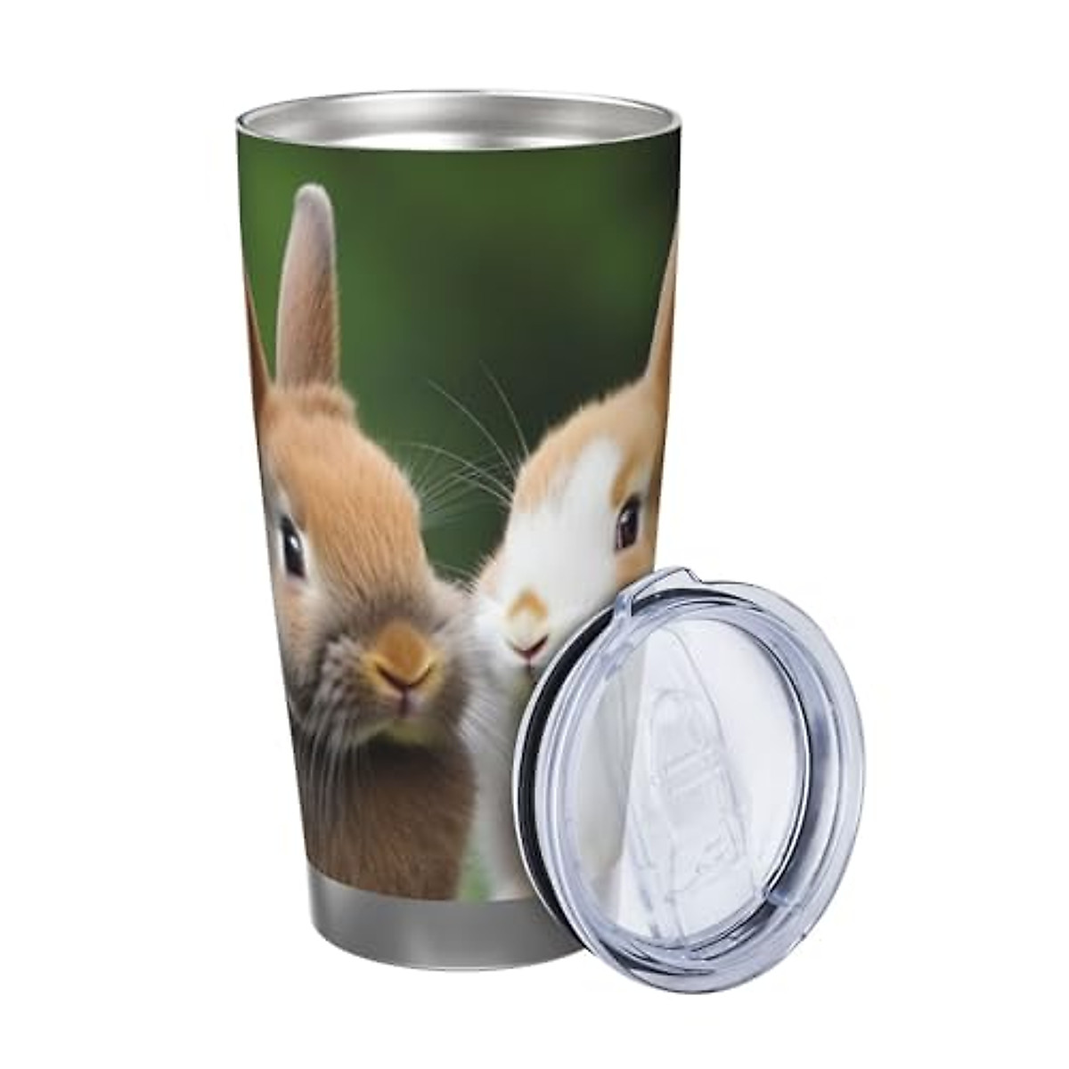Cute Rabbits Tumbler with Lid and Straw 20oz Stainless Steel Car Cup for Hot and Cold Drinks, Double Wall Insulated Travel Coffee Mug Reusable Drink Thermos Cup Birthday Gifts