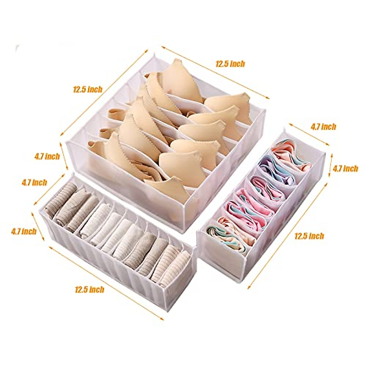 DONSU Underwear Storage Box Compartment,Drawer Organizer Dividers for Clothing,Foldable Underwear Storage Box with 6/7/11 Compartments for Bedroom Baby Clothes, Bra, Scarves, Belt, Tie