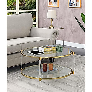 Convenience Concepts Royal Crest 2 Tier Acrylic Glass Coffee Table, Glass/Gold