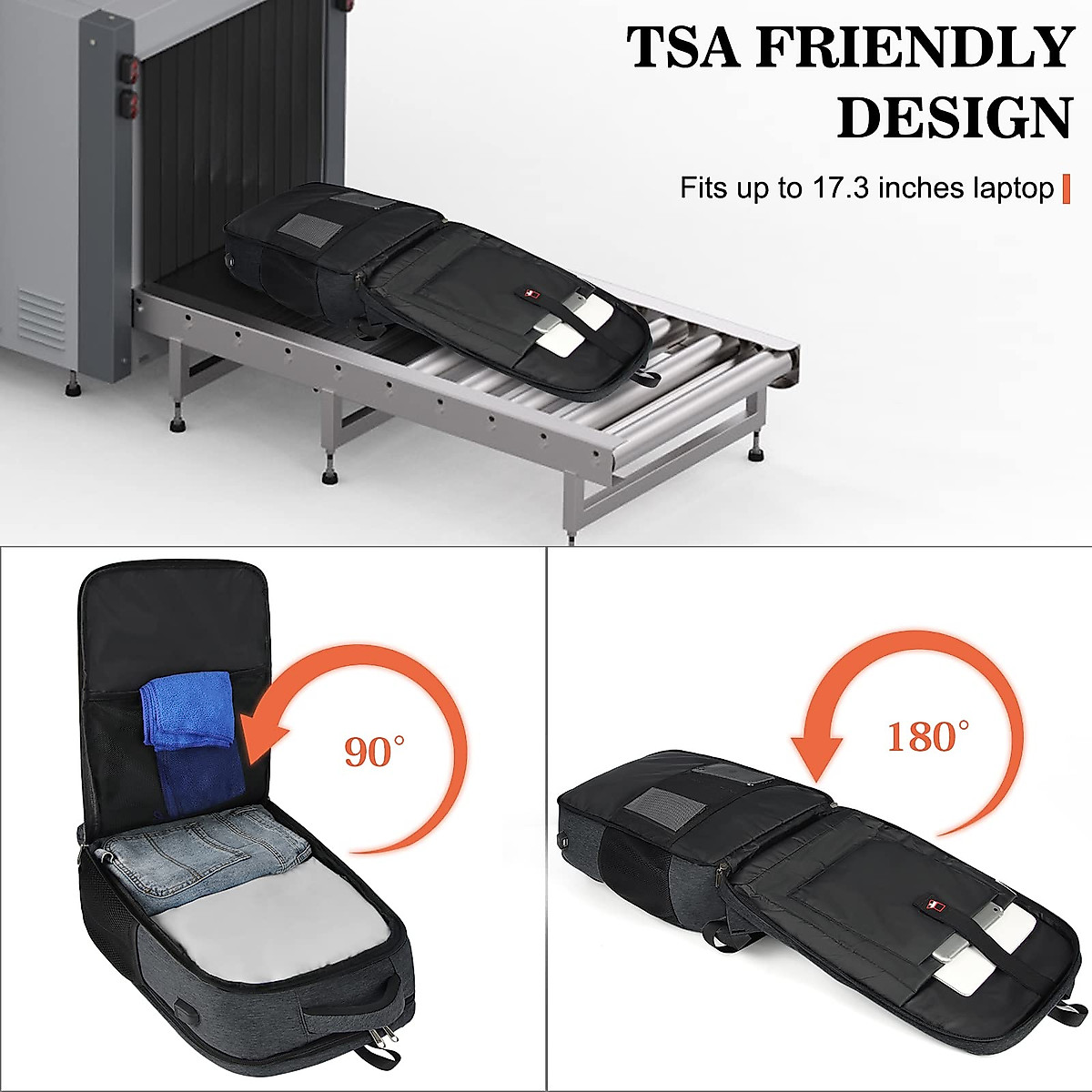 SDYSM Laptop Backpack 17.3 Inch TSA Friendly Travel Backpack for Men Women Waterproof Work College Business Bag with USB Charging Port Anti Theft Large Computer Carry On Backpack, Black