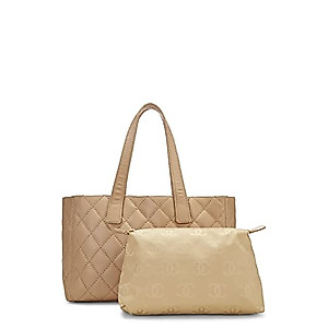 CHANEL, Pre-Loved Beige Calfskin Wild Stitch Tote Large, Beige