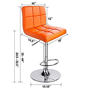 Leopard Bar Stools, Modern PU Leather Adjustable Swivel Bar Stool with Back, Set of 2 (Orange)