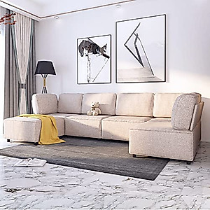 CECER U Shaped Modular Sectional Sofa, Convertible L Shaped Couch Sofa, Queen Sleeper Sofa, Variable Modular Oversized Couches for Living Room, (Beige)