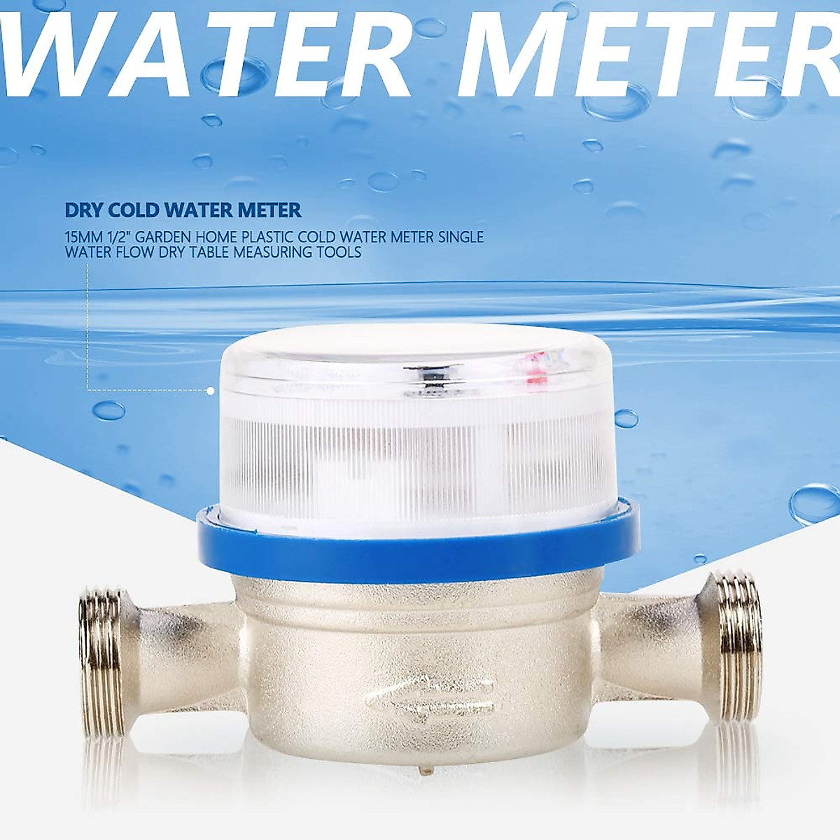 143 15mm 12 inch Adjustable Rotary Water Meter 360 Degree Freely Water Flow Meter Gallon Counter for Garden Hose Single Water Flow Dry Table Measuring Tools with Filter, defult