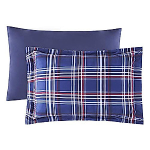 EMME Twin Bed in A Bag 5-Piece, Blue Plaid Twin Comforter Set with Sheets, Brushed Microfiber Down Alternative Bedding Set, Soft and Comfortable Bed Set for All Season (Twin/Twin XL, Blue Plaid)