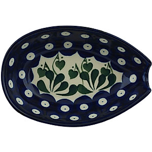 Polish Pottery 4¾-inch Spoon Rest made by Ceramika Artystyczna (Bleeding Heart Peacock Theme) + Certificate of Authenticity