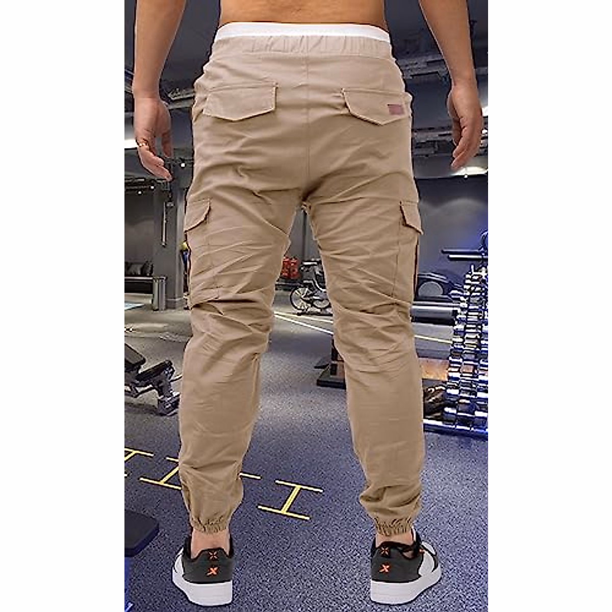 OUTSON Mens Fashion Joggers Sports Pants Casual Cotton Cargo Pants Gym Sweatpants Trousers Mens Long Pant Khaki
