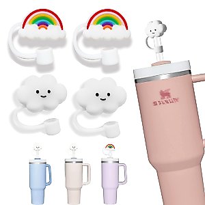 Straw Covers Cap for Stanley Cup, 4pcs 10MM Cloud&Rainbow Straw Cover, Silicone Straw Covers Cap Straw Topper for Stanley 30&40 Oz Tumbler with Handle,Straw Tip Covers Stanley Cup Accessories