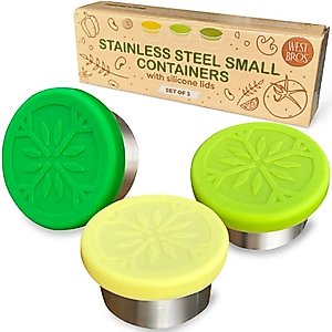 WEST BROS Leakproof Salad Dressing Container To Go 3 x 1.7oz, Small Stainless Steel Condiment Containers with Lids, Sauce Containers For Lunch, Dressing Cups with Lids, Sauce Cups Dip Containers Box