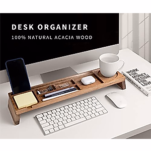 NAUMOO Natural Wood Desk Organizer - Multi-Compartment Wooden Organizers for Home, Office, Cubicle Accessories - Table Caddy for Desktop and Workspace - Pencil Storage Tray