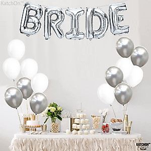 KatchOn, 23pcs Silver Bride Balloons Set - 16 Inch, Silver & White, for Bachelorette Party Decorations